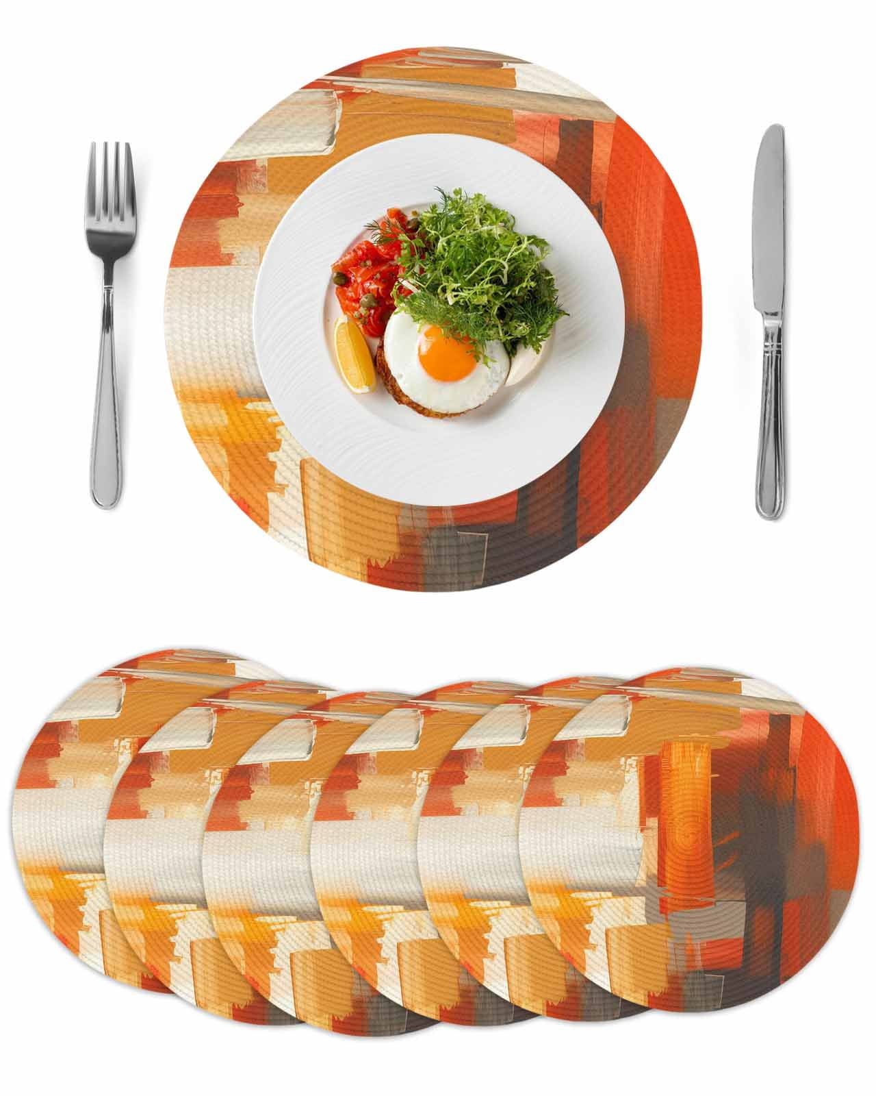 Brunt Orange Paint Texture Round Table Placemats set of 6, Abstract ...