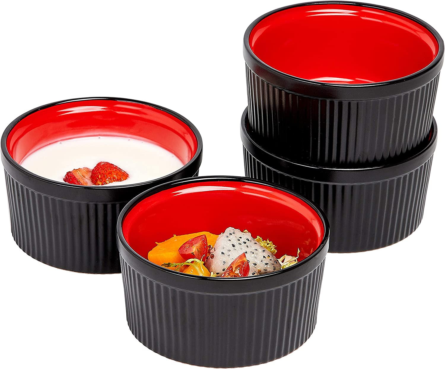 Bruntmor 12 Oz Ceramic Ramekins, Oven Safe & Microwavable Dishes, Black ...