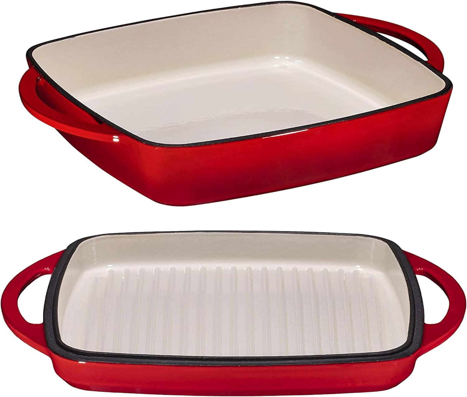 Bruntmor 2-in-1 Square Enameled Cast Iron Dutch Oven Baking Pan and ...