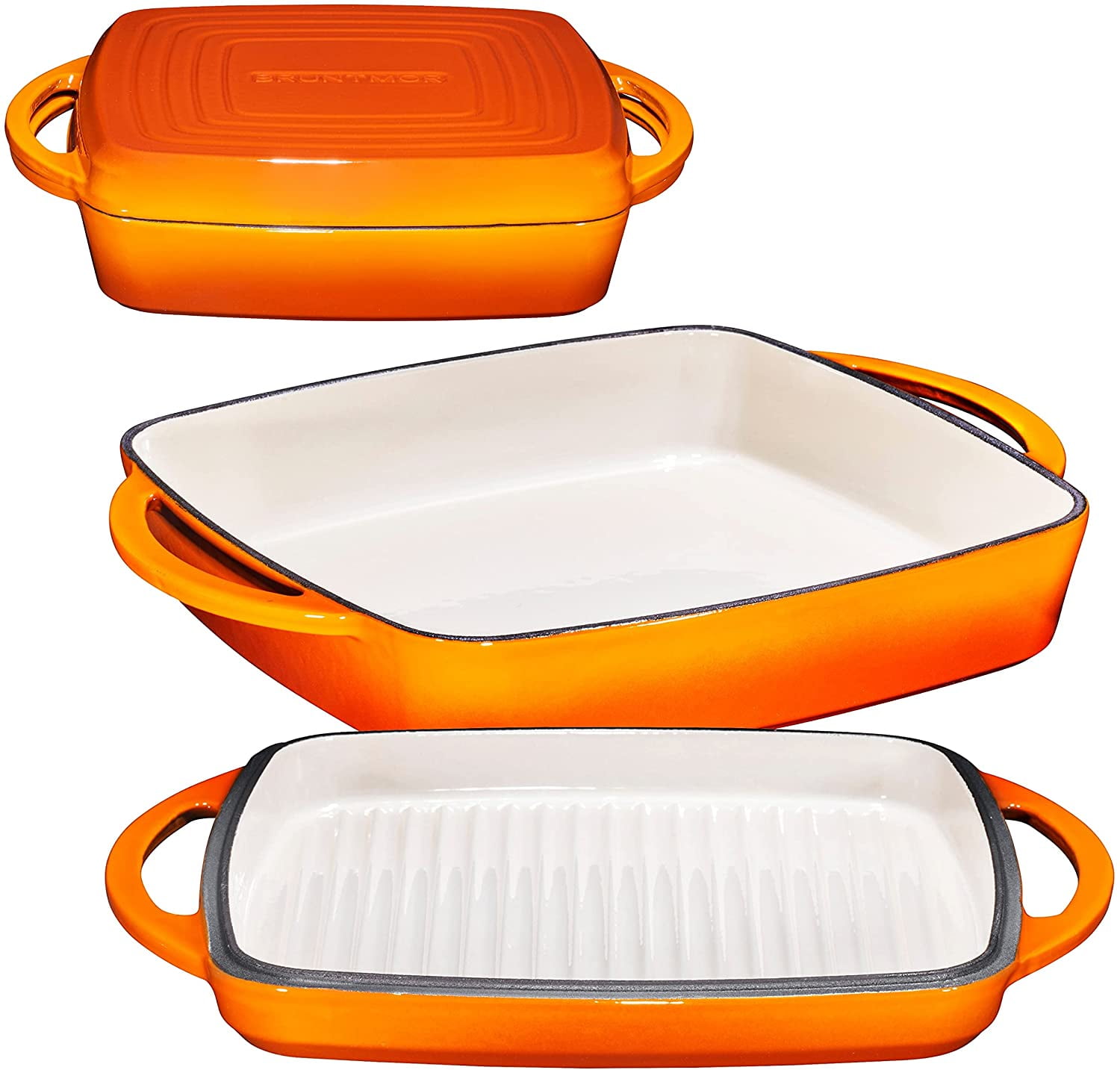 Bruntmor 2-in-1 Square Pumpkin Spice Cast Iron Dutch Oven With Handles ...