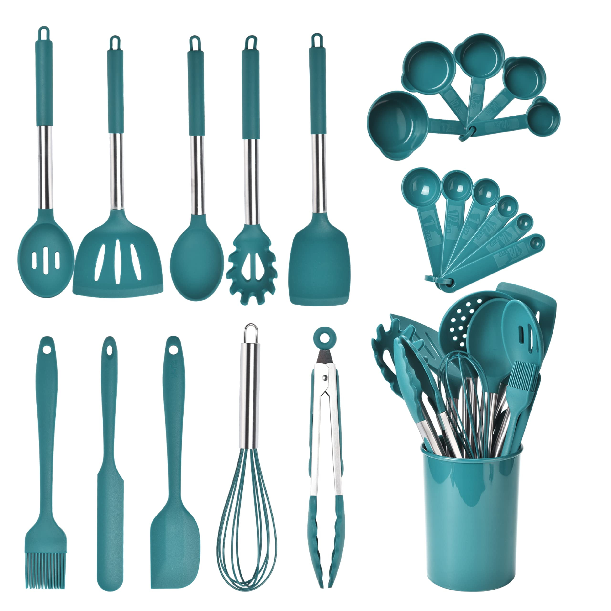 Bruntmor 24-Piece Silicone Cooking Utensils Set - Heat Resistant Non ...