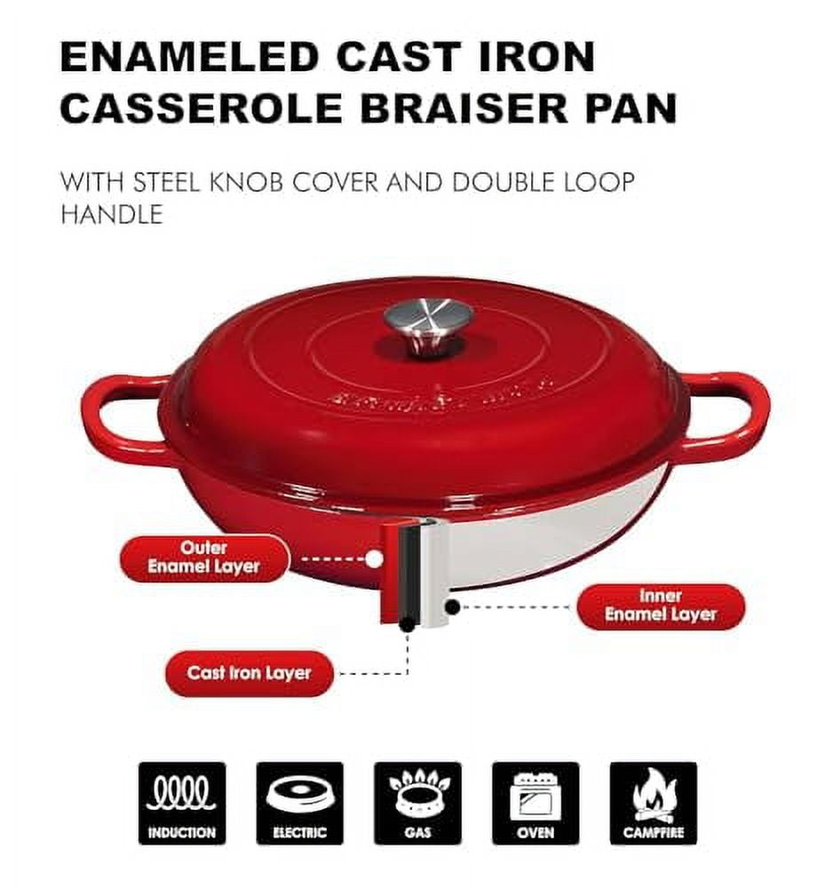 Bruntmor 3.8 Quart Enamel Cast Iron Dutch Oven With Handles And Lid, 3. ...