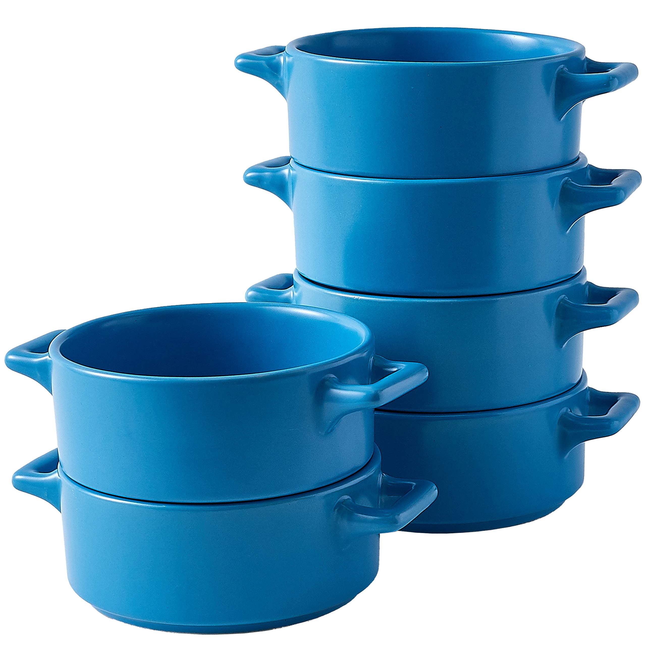 Bruntmor Blue Ceramic Ramekin Set 6 Plates 10 Oz Porcelain Skillet ...