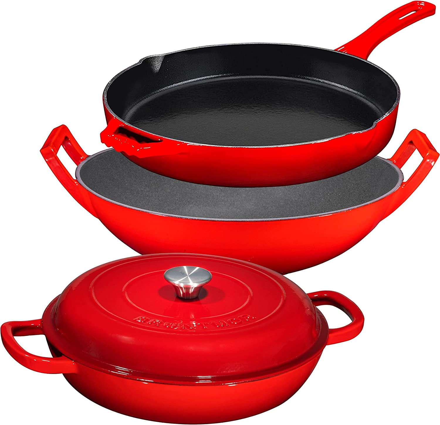 Bruntmor Enameled Cast Iron Dutch Oven 3 Piece Cookware Set, 3.8Qt ...