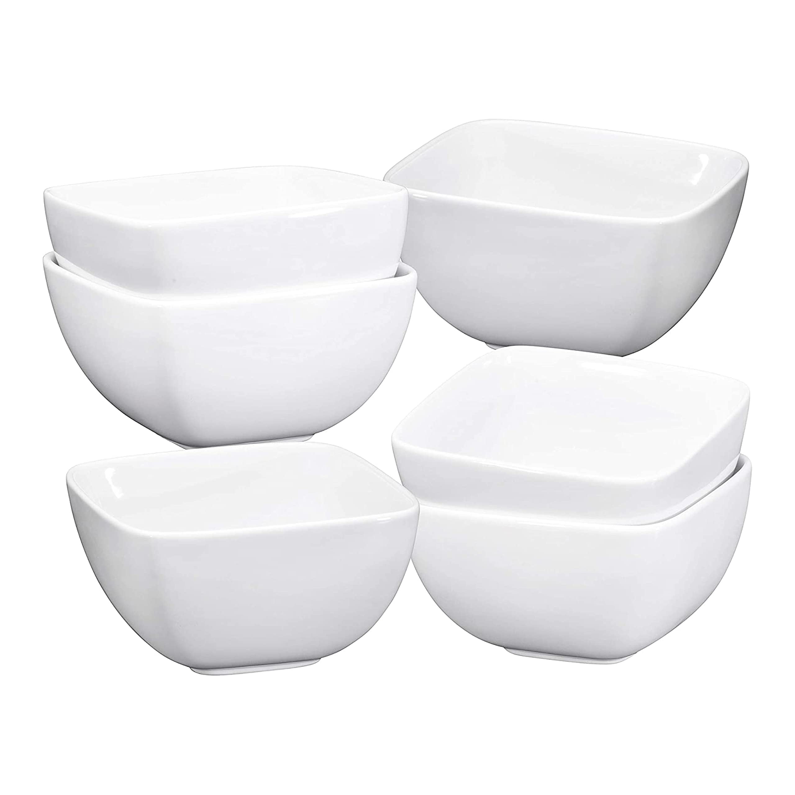 Bruntmor Large Porcelain Square Bowls, 26 Oz, Durable Ceramic, Set of 6 ...