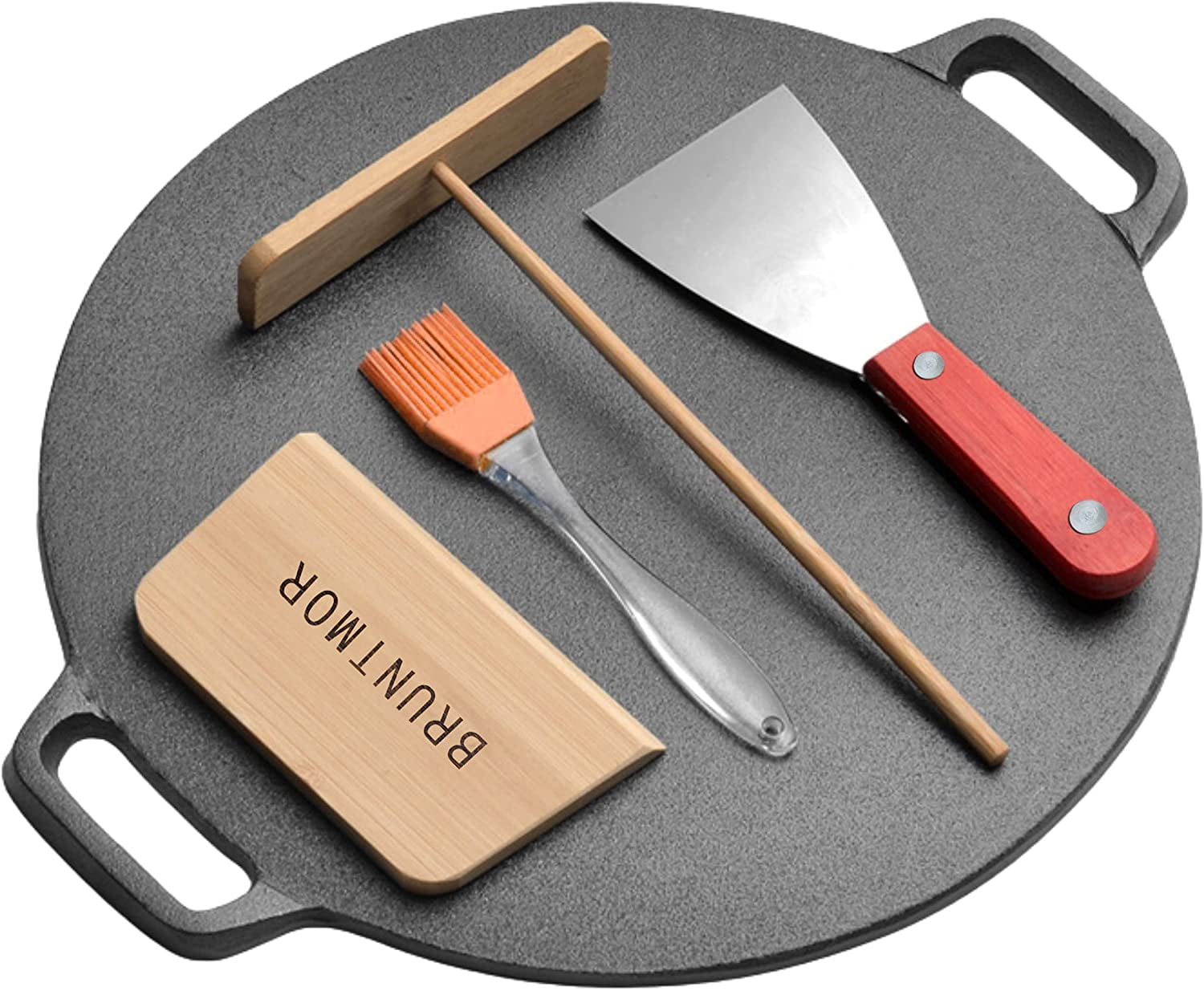 Bruntmor Pre Seasoned Cast Iron 12 Inch Crepe Pan 5 Piece Kitchen Set ...