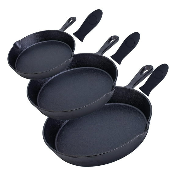 Cast Iron Skillet Set, Pre-Seasoned Frying Pan with Drip Spout, Heavy ...