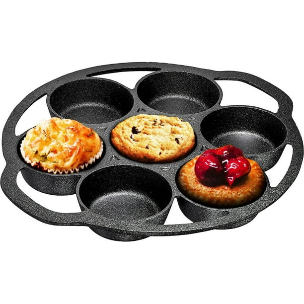 Bruntmor Pre-Seasoned Cast Iron 7-Cup Biscuit Pan - Round Kitchen ...