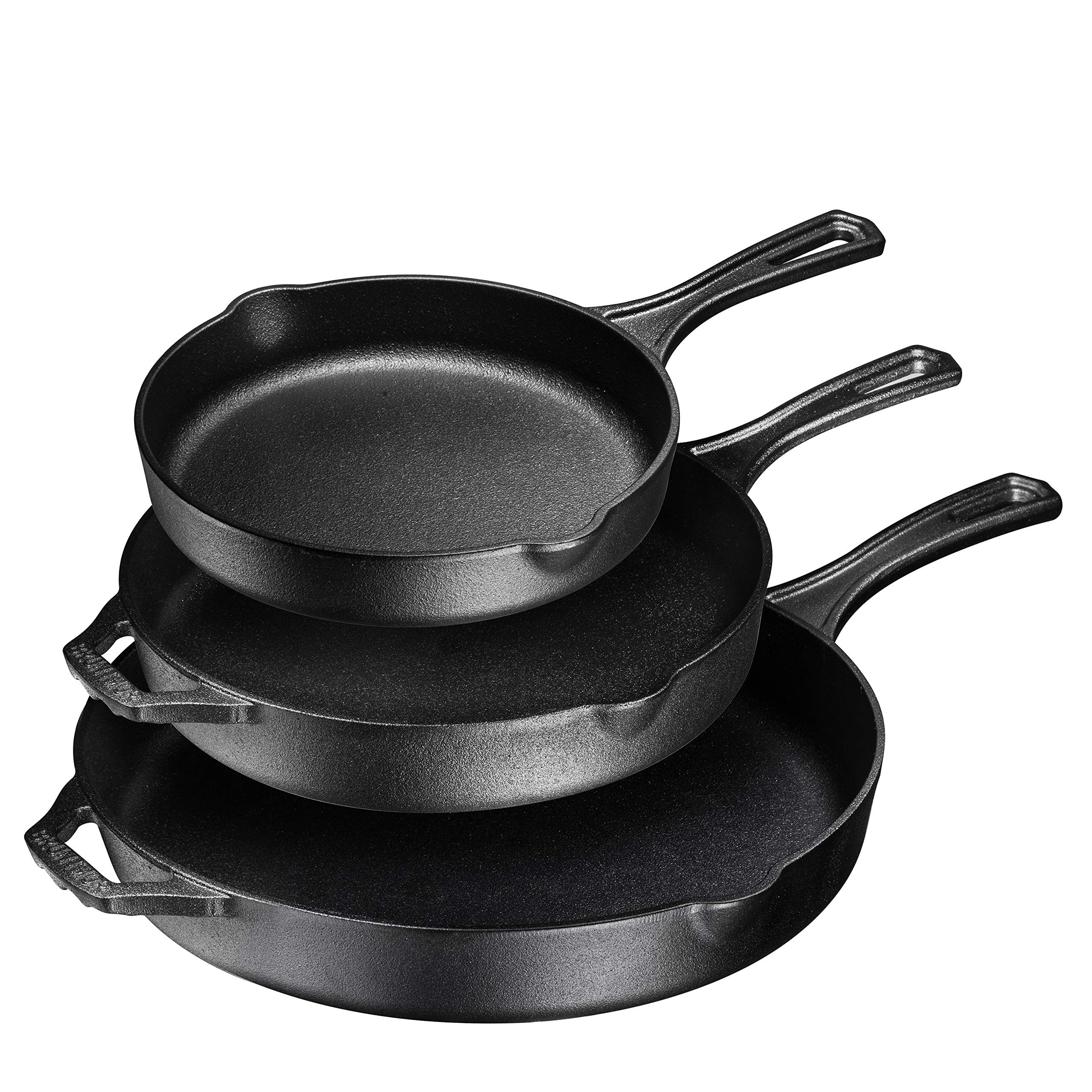 Bruntmor Pre-seasoned Cast Iron Frying Pan Set of 3 - 8, 10, and 12 ...