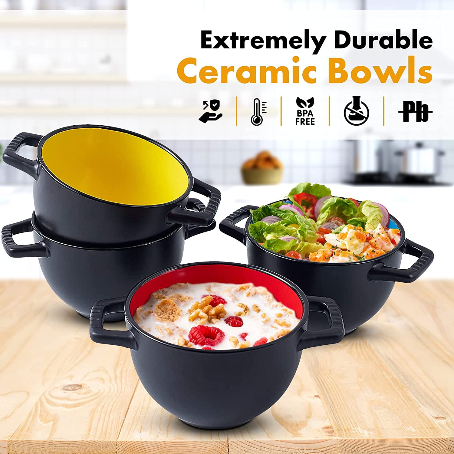 Bruntmor Set of 4 Large Soup Crocks with Handles, 24oz, Safe for ...