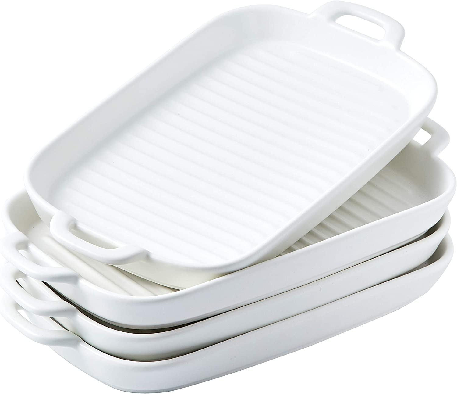 Bruntmor Set of 4 Ceramic Matte Glaze Baking Dish Dinner Plates, 10"x7 ...