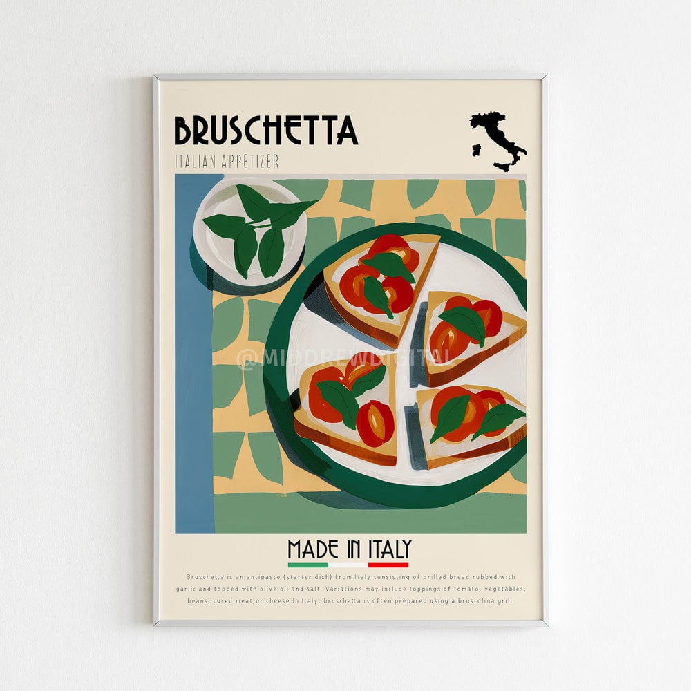 Bruschetta Poster, Italian Food Poster, Pasta Print, Cafe Wall Art ...
