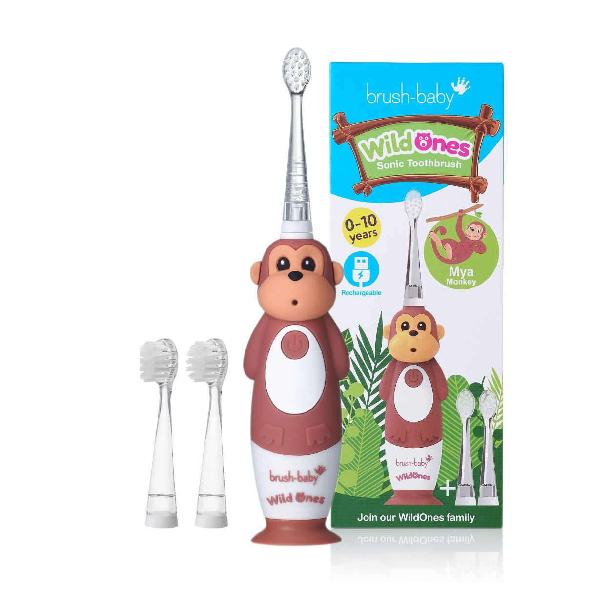 Brush-Baby WildOnes™ Monkey Kids Electric Rechargeable Toothbrush with ...