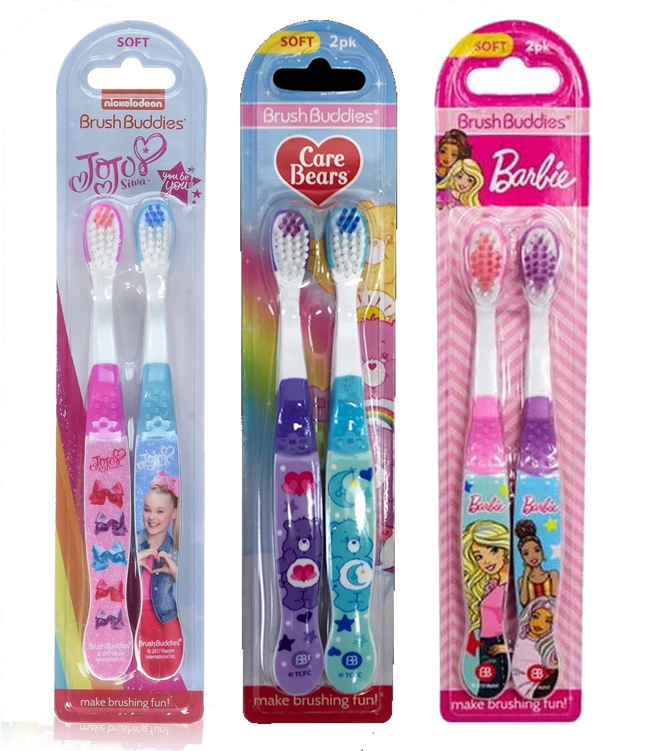 Brush Buddies Childrens Toothbrush 6 Pack Barbie JoJo Siwa Care Bears 3 ...