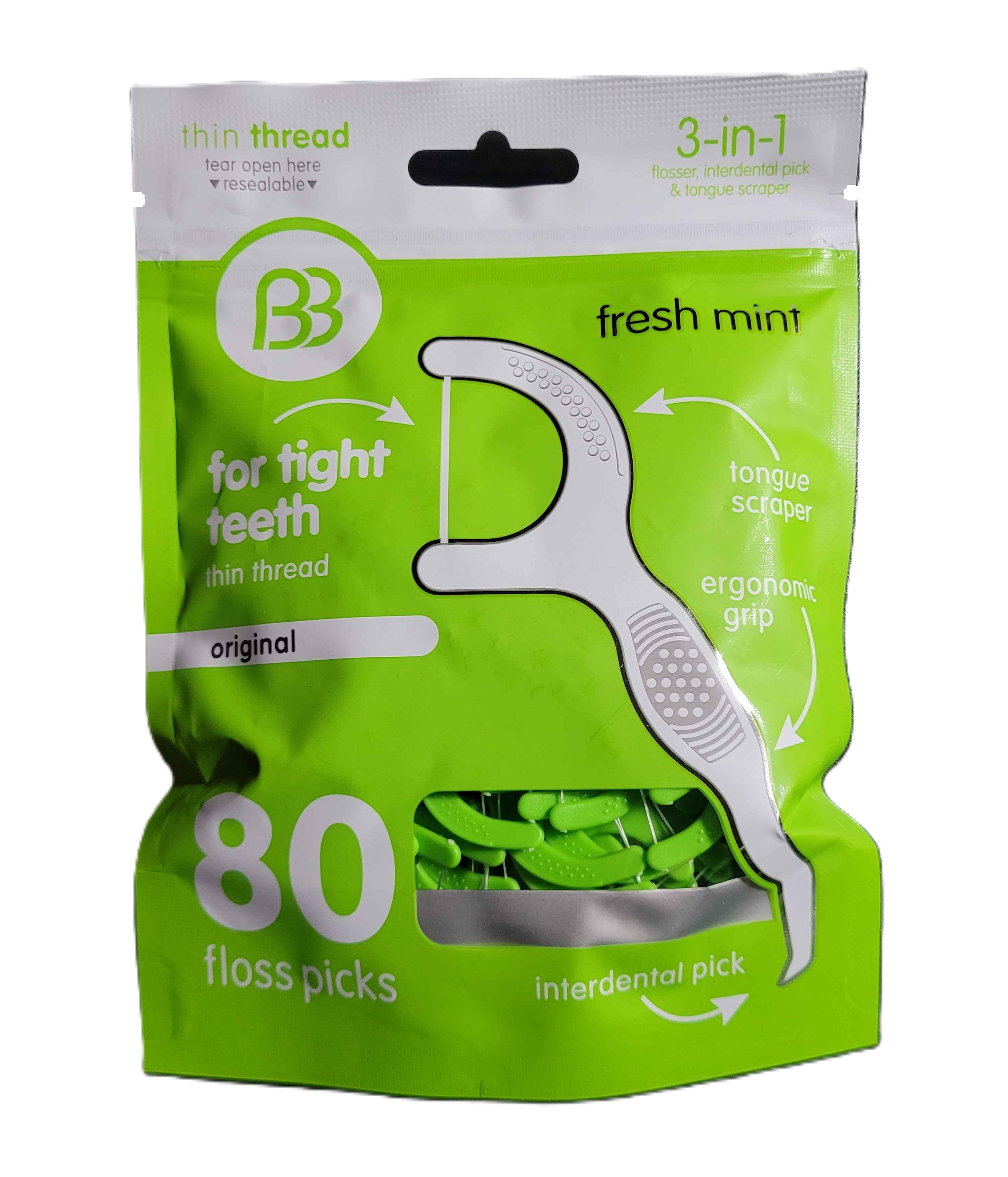 Brush Buddies Floss Picks for Tight Teeth - Fresh Mint - 80 Count ...