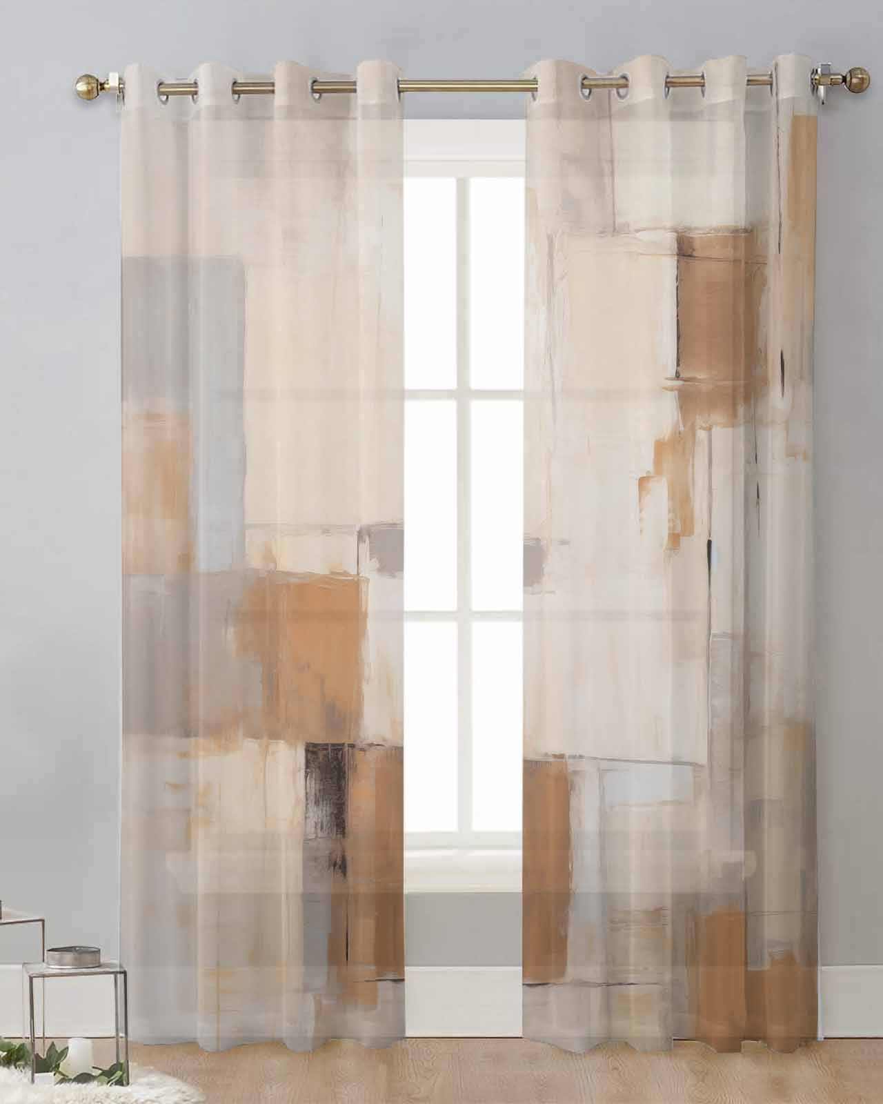 Brush Color Block Abstract Watercolor Modern Tulle Curtains Voile ...