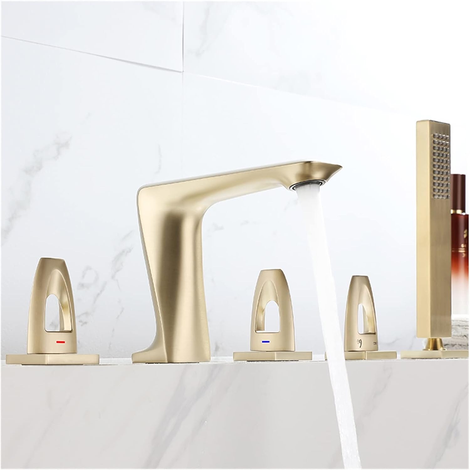 Brush Gold Basin Faucets Brass Bathroom 8'Sink Faucet Widespread 3 Hole ...