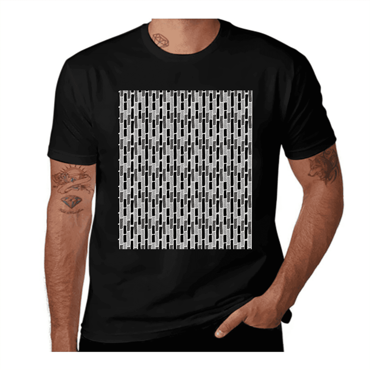 Brush Mark Effect Stripes-Abstract-White-Black Casual Streetwea ...