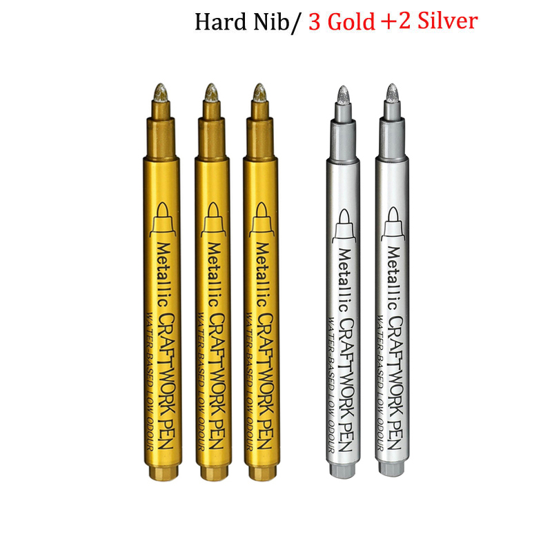 Brush Metallic Craftwork Pen Silver/Gold Permanent Acrylic Paint Pens ...