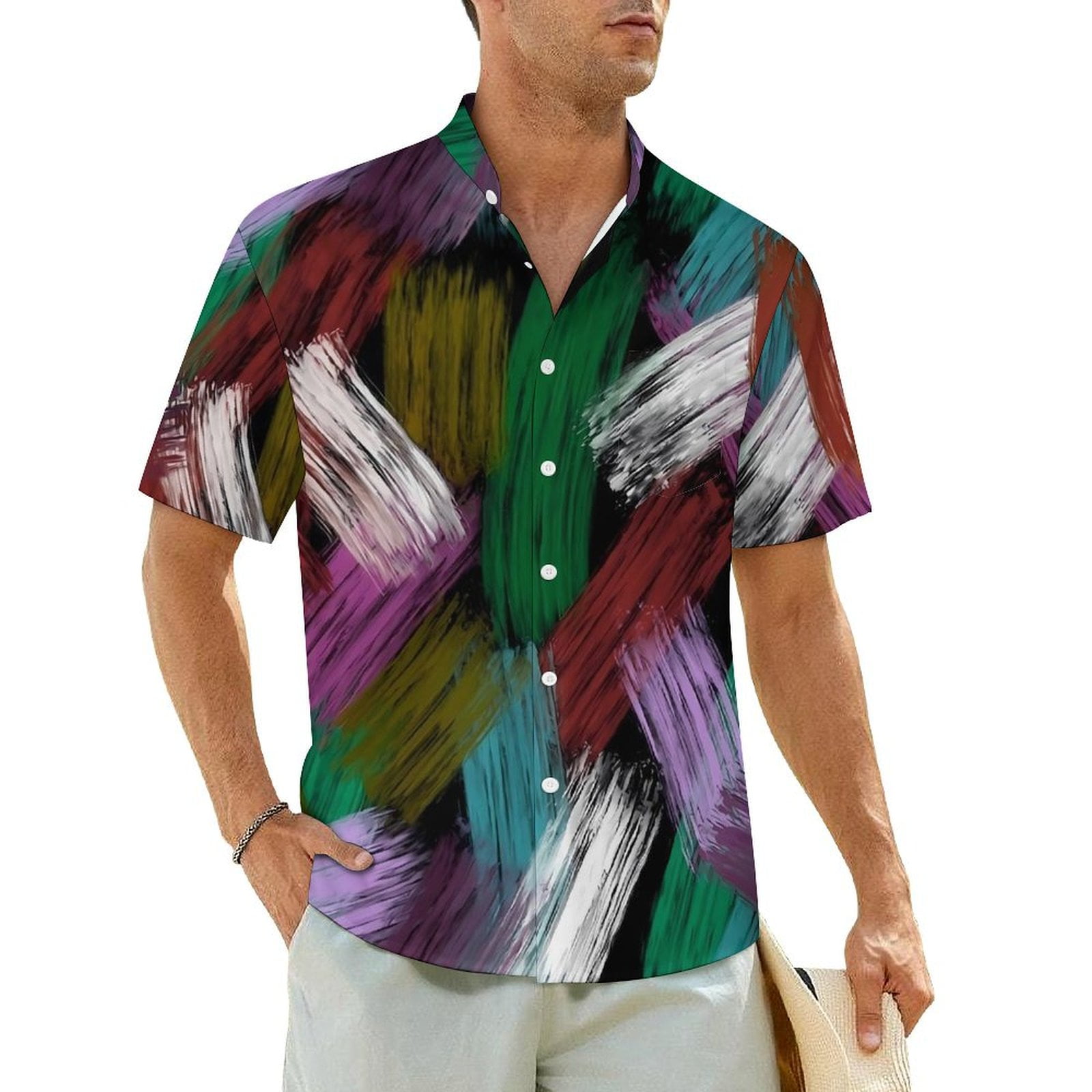 Brush Print Hawaiian Shirt For Male Beach Modern Art Casual Shirts ...