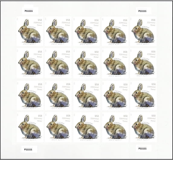 USPS Additional Ounce Stamps, Brush Rabbit Design, Sheet of 20, Self ...