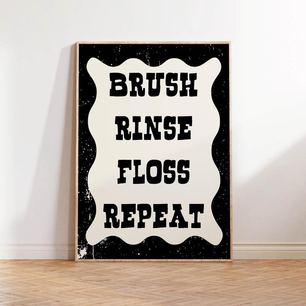 Brush Rinse Floss Repeat Print Modern Bathroom Art UNFRAMED PAPER ...