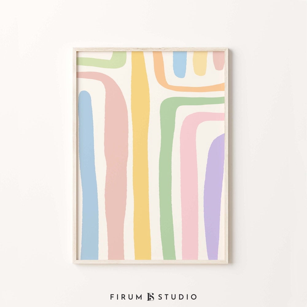 Brush Strokes Art Line Art Poster Danish Pastel Print Wall Art Indie ...