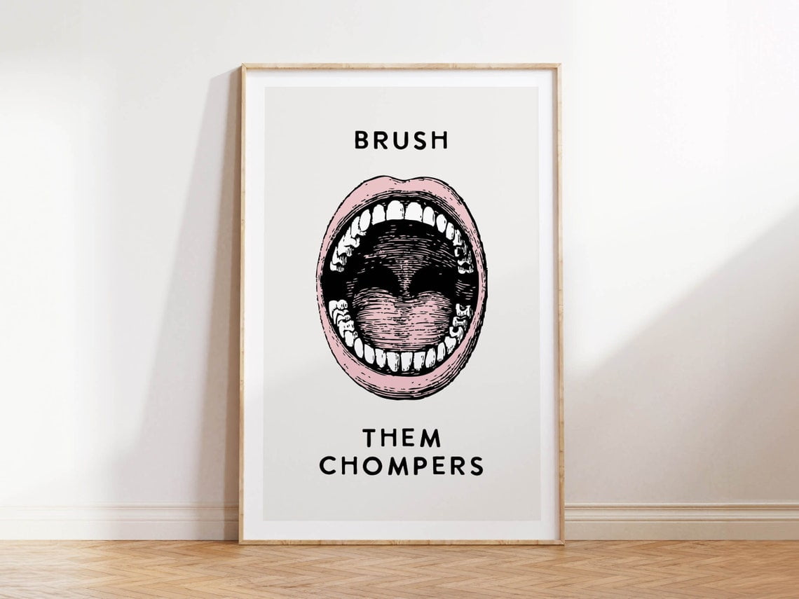 Brush Teeth Bathroom Print Funny Bathroom Wall Art Retro Bathroom ...