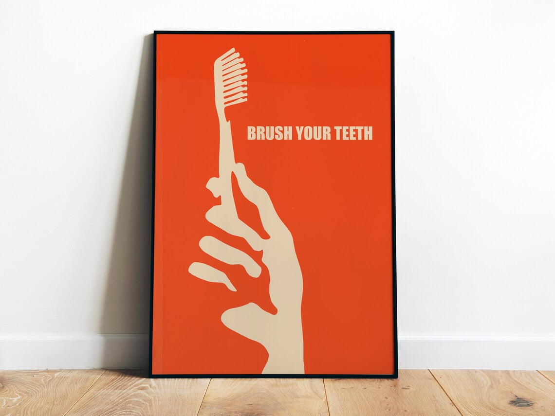 Brush Your Teeth Poster Toilet Bathroom Poster Minimalist Bathroom ...