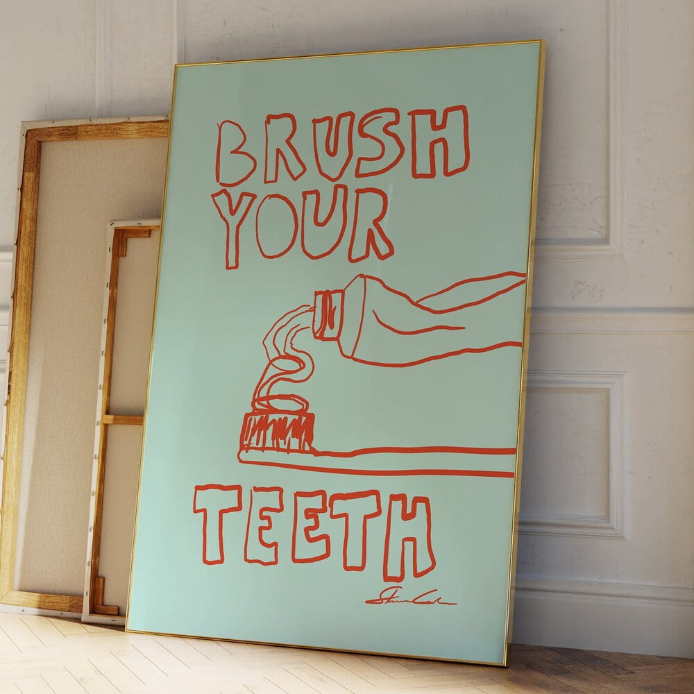 Brush Your Teeth Bathroom Wall Art Bathroom Wall Decor Dopamine Decor ...