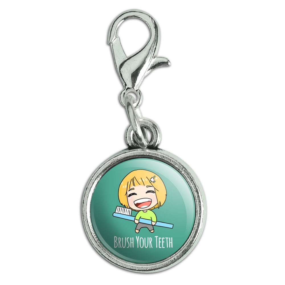 Brush Your Teeth Toothbrush Kawaii Chibi Antiqued Bracelet Pendant ...