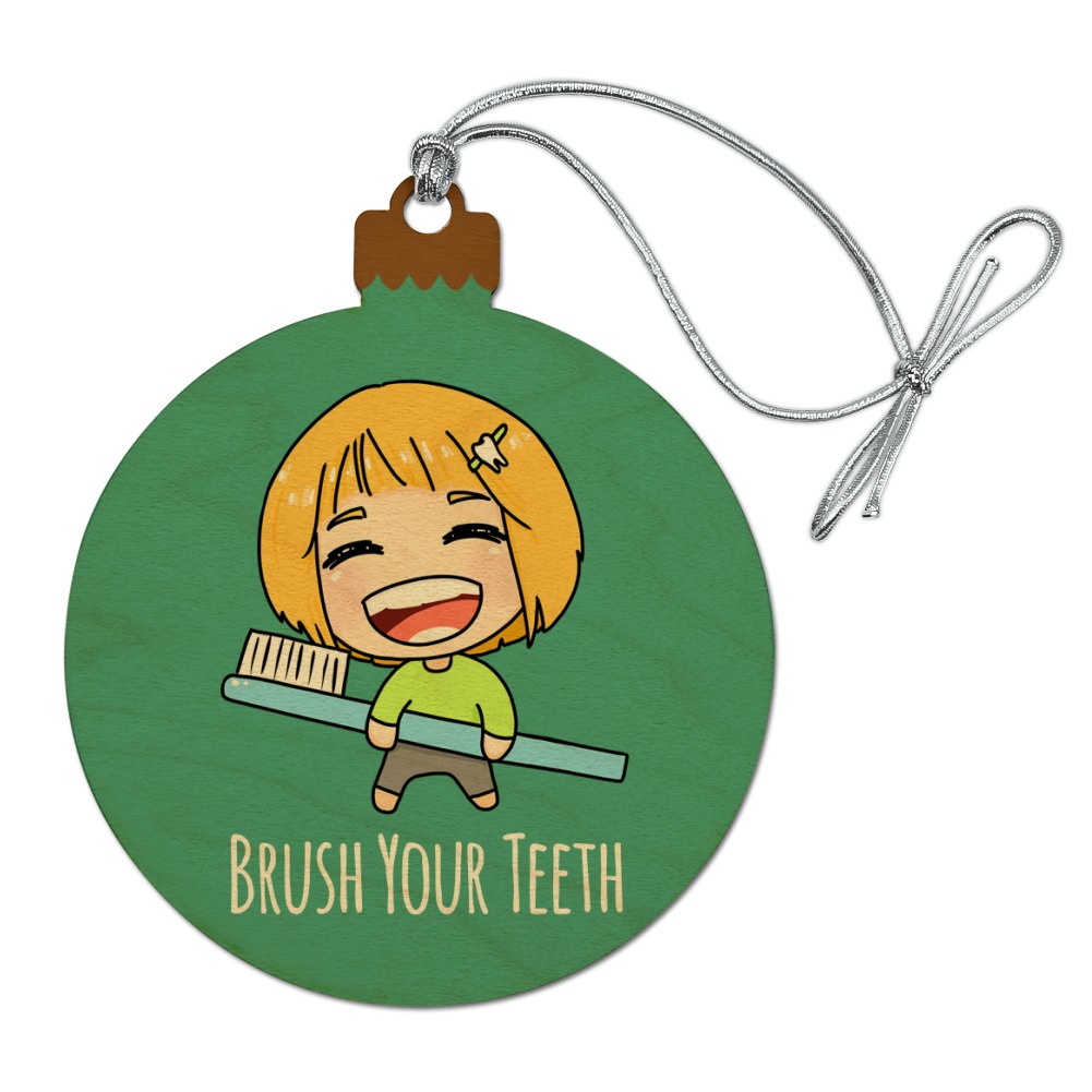 Brush Your Teeth Toothbrush Kawaii Chibi Wood Christmas Tree Holiday ...