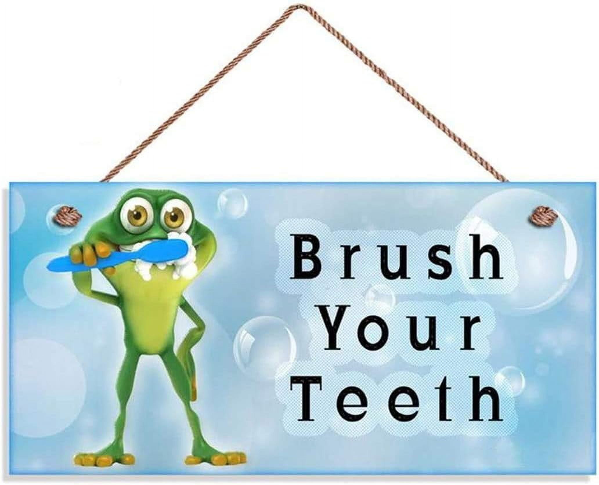 Brush Your Teeth Wood Sign, Kids Bathroom Reminder Sign, Wall Plaque ...