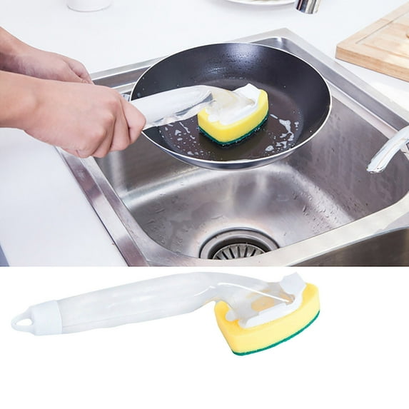 Brush with Detachable Sponge Head & Soap Dispenser Kitchen Cleaning ...