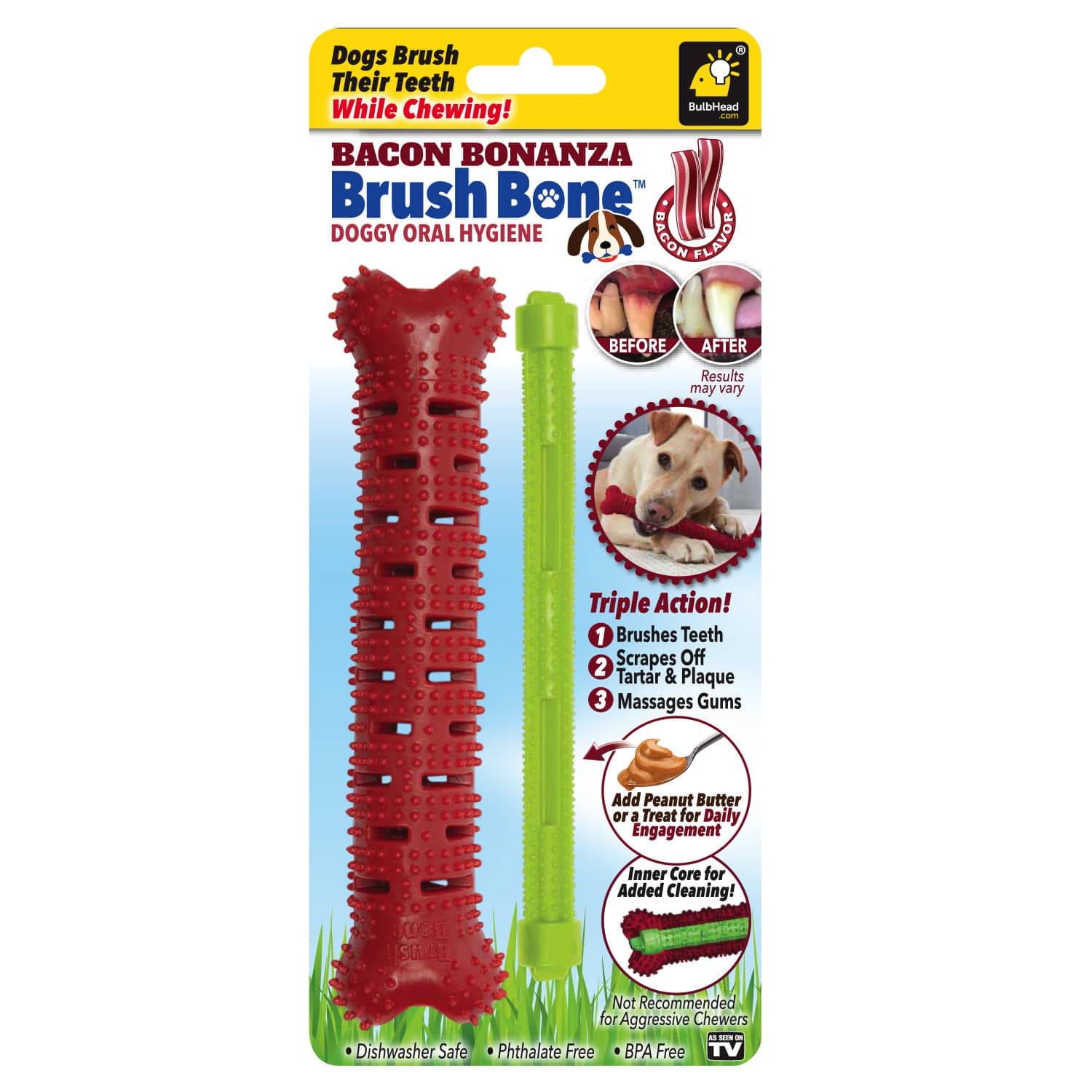 BrushBone (Bacon) Toothbrush, Dogs Chewing, Plaque and Tartar Remover ...