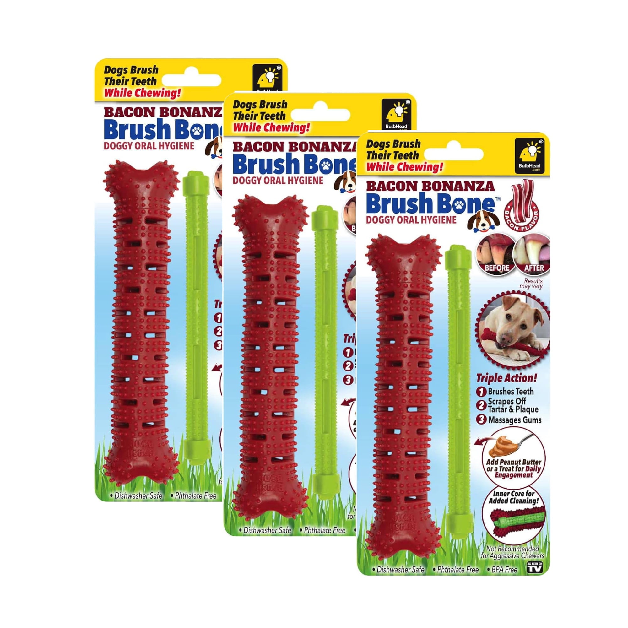 BulbHead Bonanza Bone Dog Chew Toy – Bacon-Flavored Dental Support Chew ...