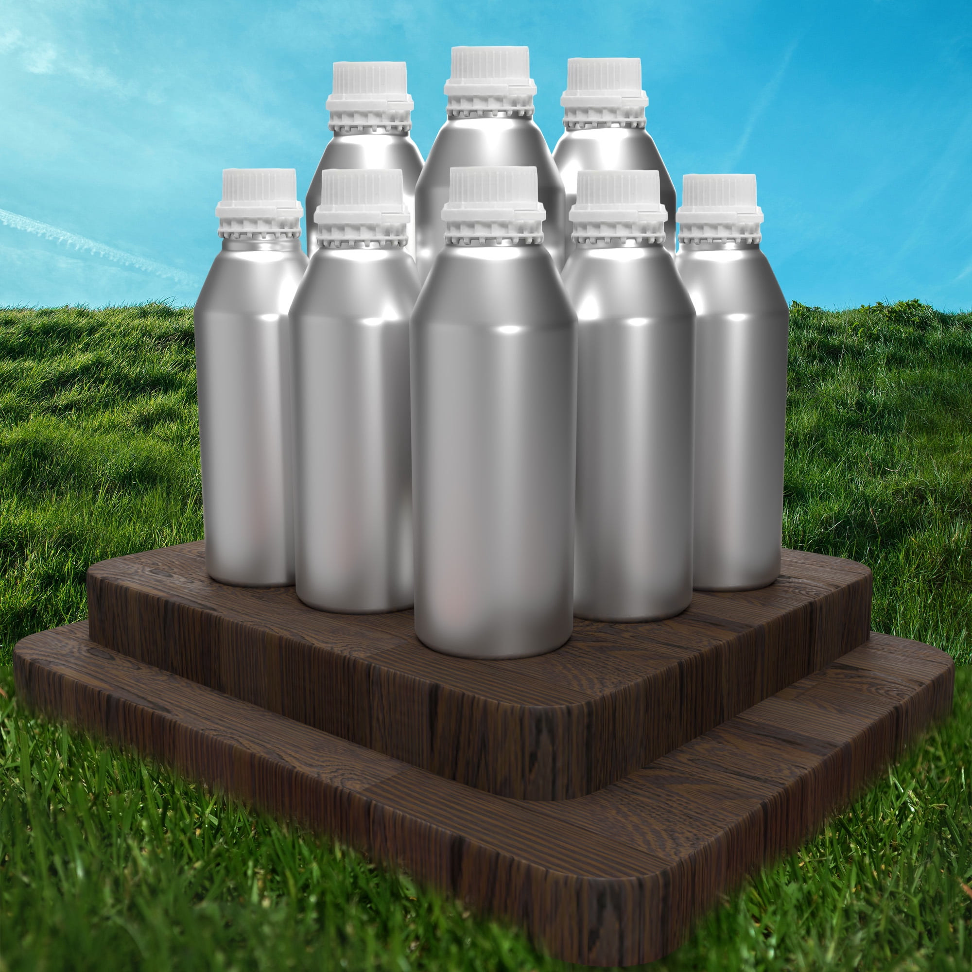 Brushed Aluminum Round Metal Bottle 16 oz, 8 Pack – with Plug and Cap ...