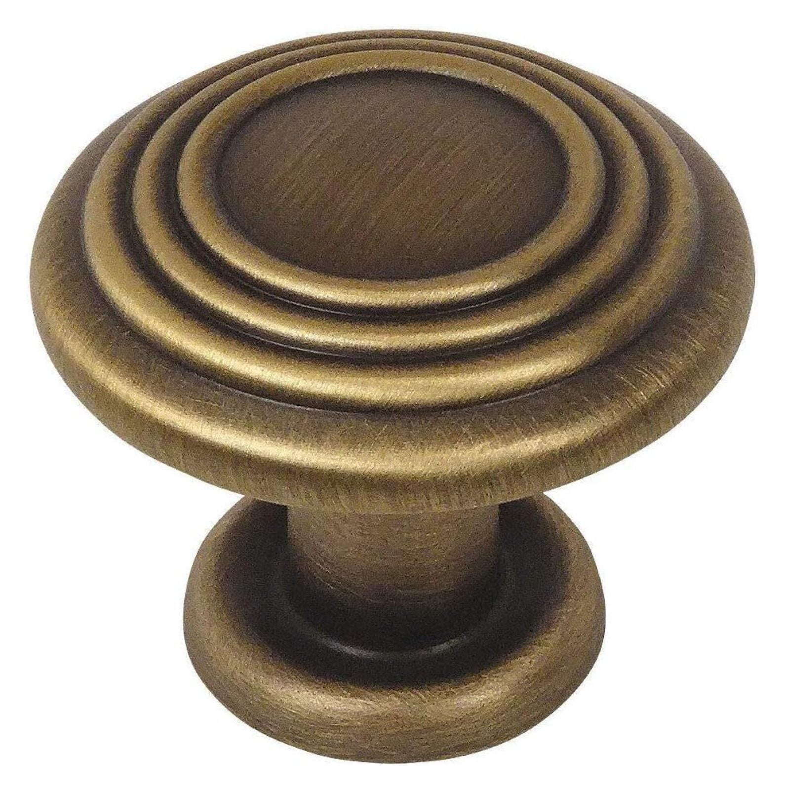 Brushed Antique Brass Cabinet Knobs - 25 Pack - 1-1/4" Round 3 Ring ...