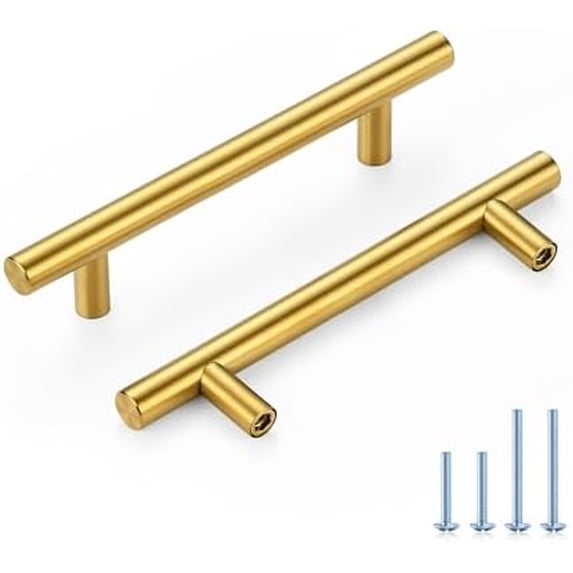 Brushed Brass Cabinet Handles 4 Inch Hole Spacing, Stainless Steel ...