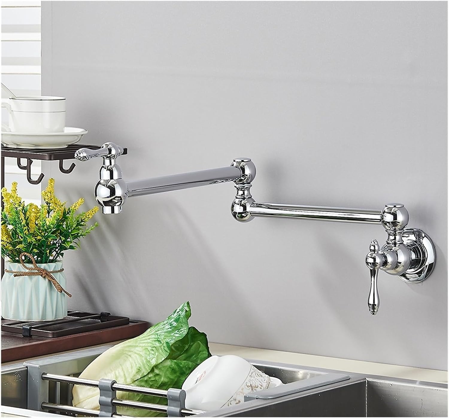 Brushed Brass Pot Filler Faucet Single Cold Water Kitchen Faucet Wall ...