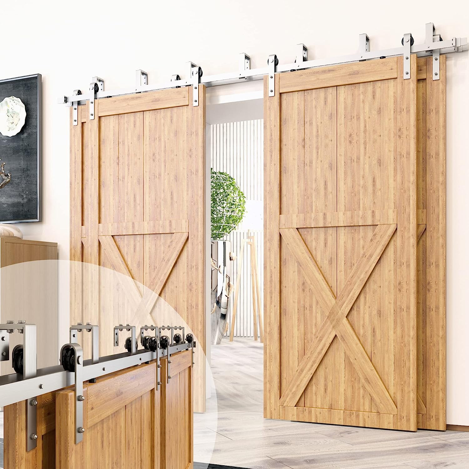 Brushed Double Track U-Shape Bypass Sliding Barn Door Hardware Kit, for ...