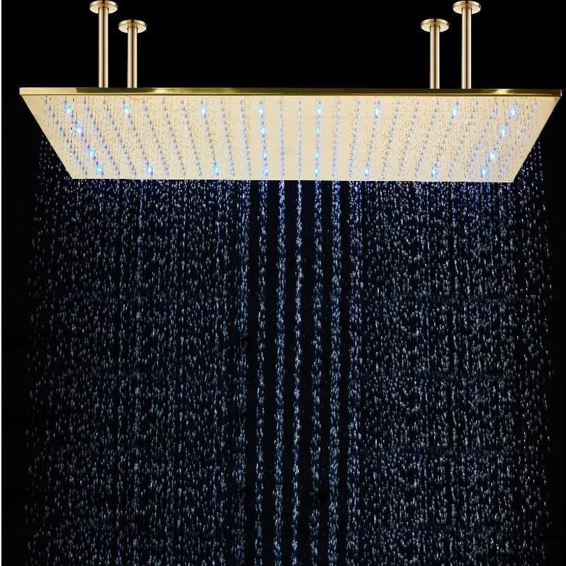 Brushed Gold 16X32" LED Rain Shower Head Large Rainfall Shower Head ...