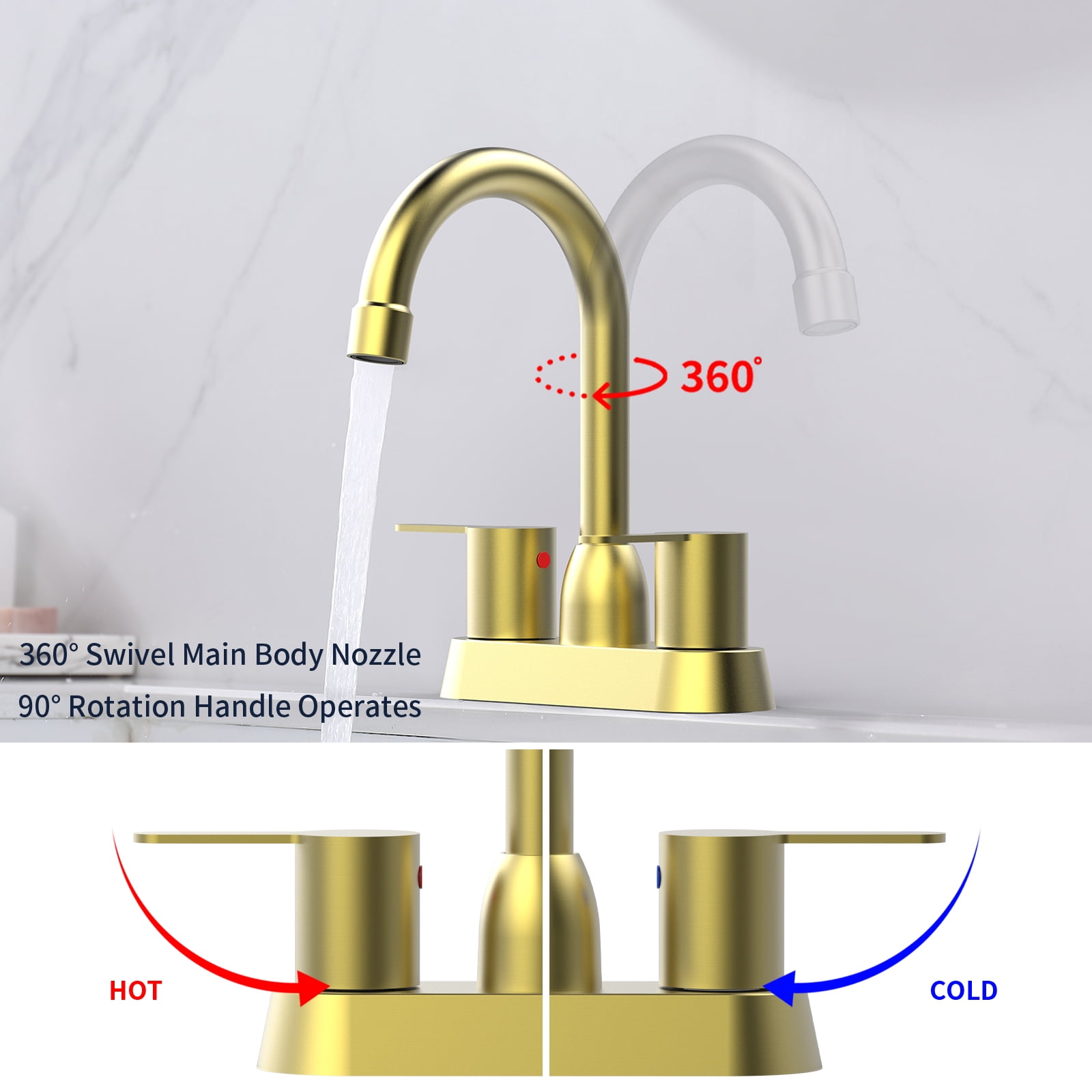 Brushed Gold 2-Handle Centerset RV Bathroom Faucet - Durable, Easy to ...