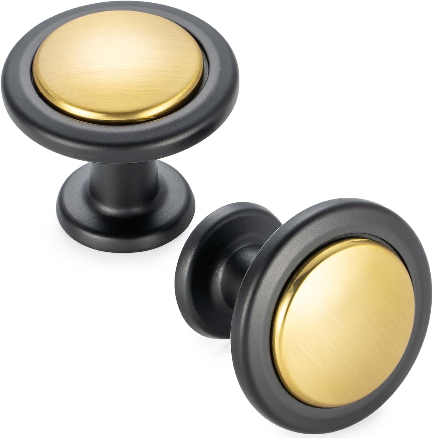 Brushed Gold And Black Round Knobs For Cabinets Set Of 30 Drawer Pulls ...