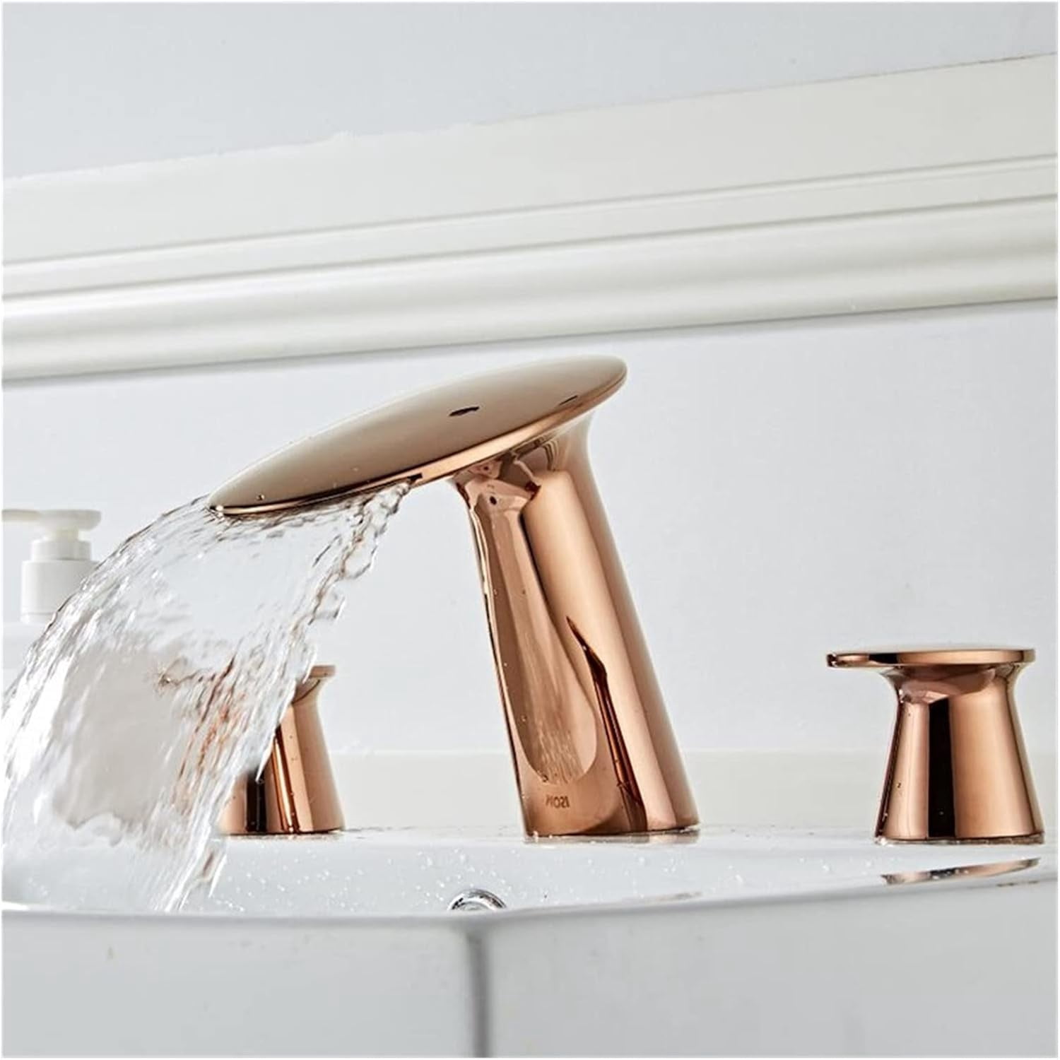 Brushed Gold Basin Faucet Rose Gold Bathroom Faucet 3 Hole 8 inch ...