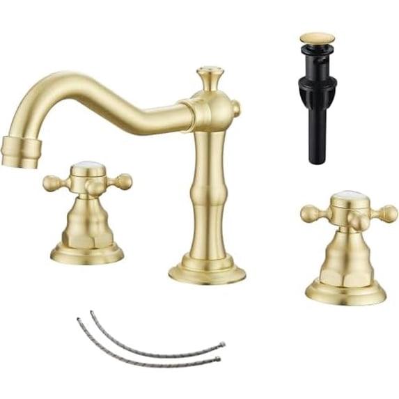 Brushed Gold Bathroom Faucet 2 Handles 3 Holes Widespread Bathroom Sink ...
