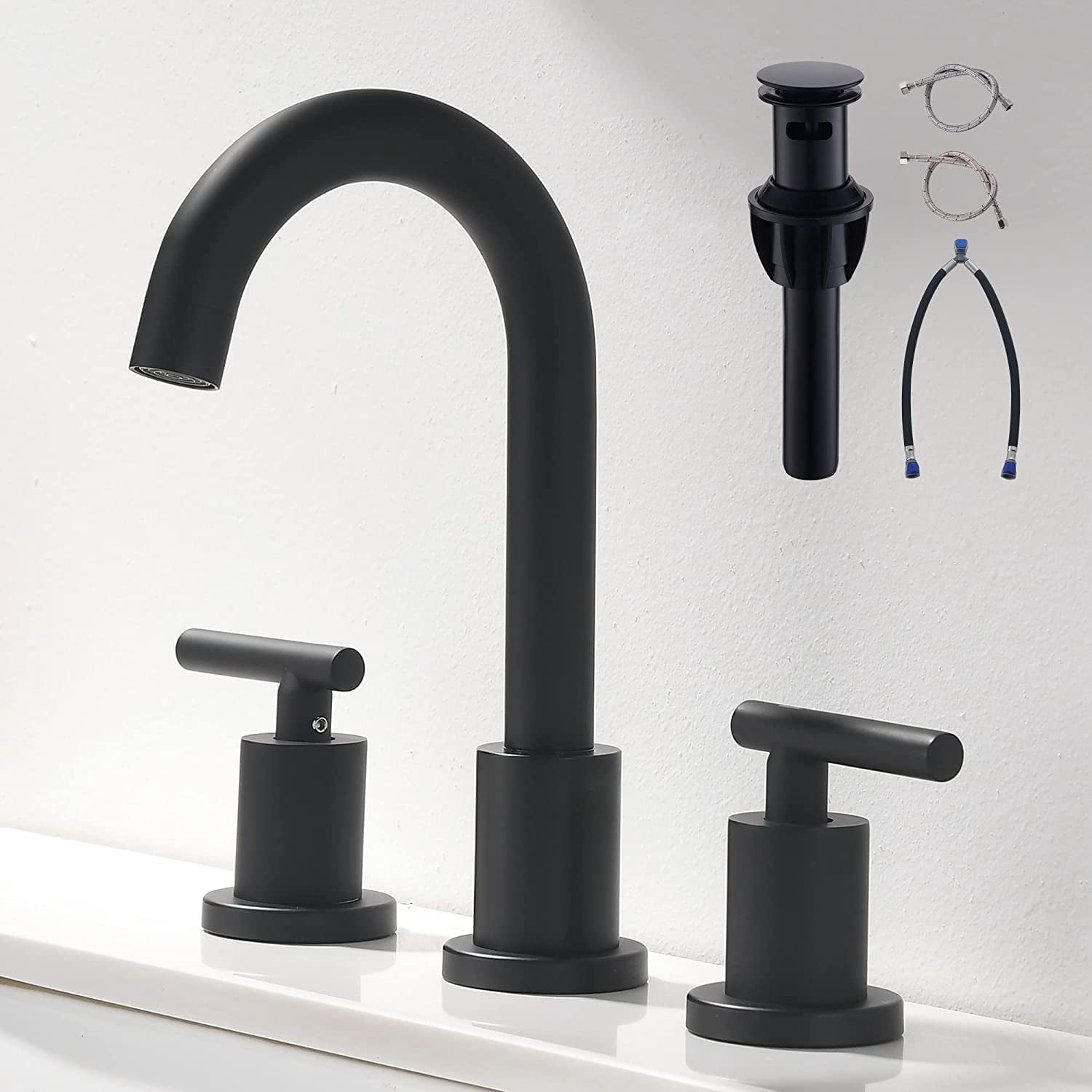 Brushed Gold Bathroom Faucet 3 Hole, 8 Inch Widespread Bathroom Sink ...