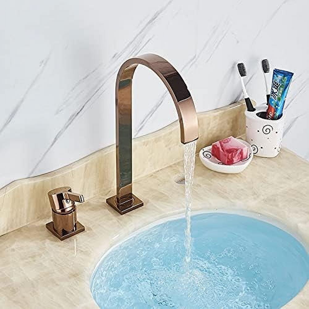 Brushed Gold Bathroom Faucet Deck Mount 360 Rotating Sink MixerTap Dual ...