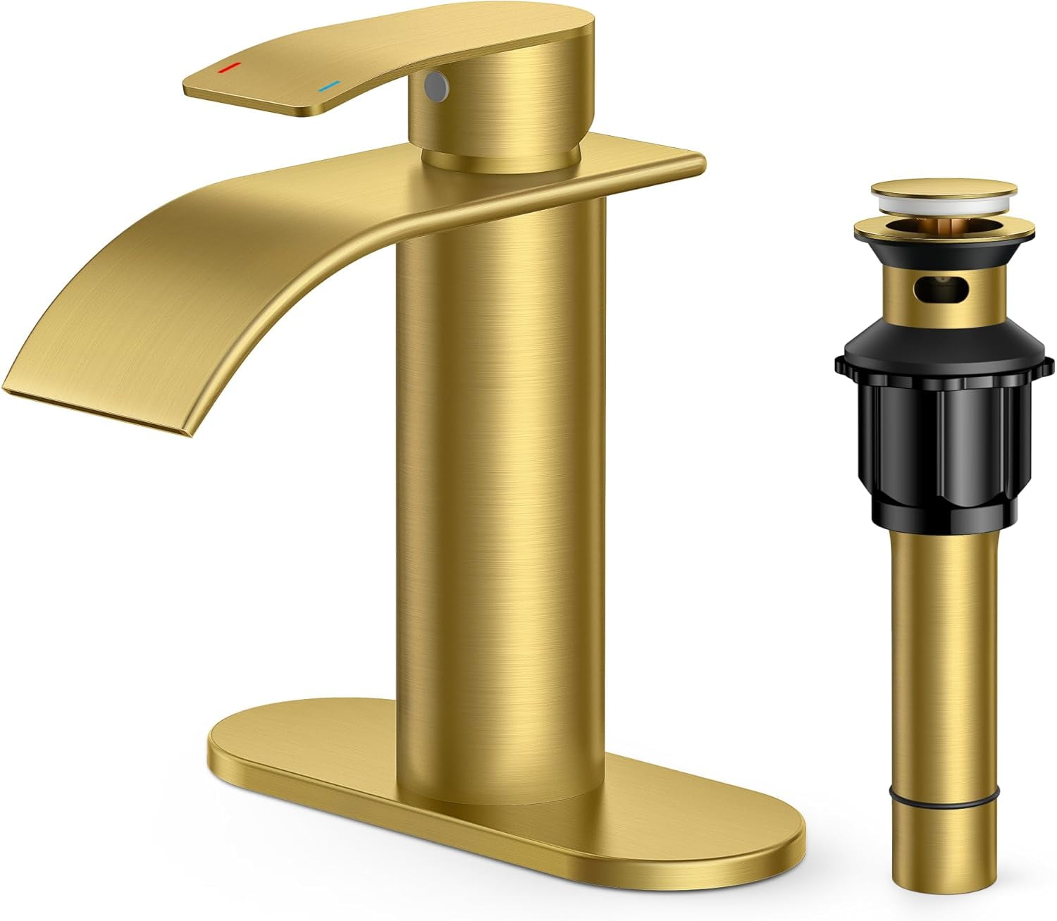Brushed Gold Bathroom Faucet One Hole, Waterfall Single Handle Bathroom ...