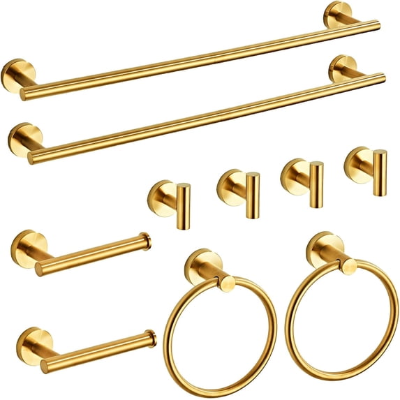 Brushed Gold Bathroom Hardware Set 10 Piece with Towel Racks for ...